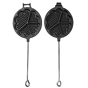 HAWOK Cast Iron Waffle Heart Shape Maker with Handle Hoder and Basting Brush…