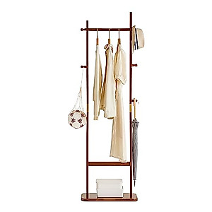 Aibiju Coat Rack Tree Stand with Very Sturdy Base, Freestanding Small Clothes Rack Heavy Duty, Garment Hanging Racks for Kids and Adults, Space Saving Brown USYD-203