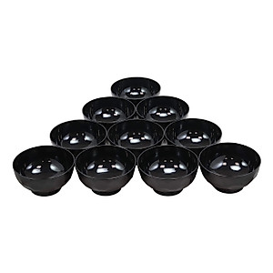 Ebros Gift Japanese Contemporary Black Lacquer Ridged Bowls For Rice Miso Appetizer Soup 4.5" Diameter Made In Japan Decorative Bowl Set of 10 Lacquered Serveware For Restaurants Home Kitchen Gifts