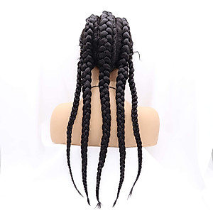 Xiweiya Long Black Braided Wig with Baby Hair Highlight 1B# Black Hair Synthetic 360 Full Lace Wig 5 Braids for Women,Drag Queen Makeup Christmas Party 24 Inches
