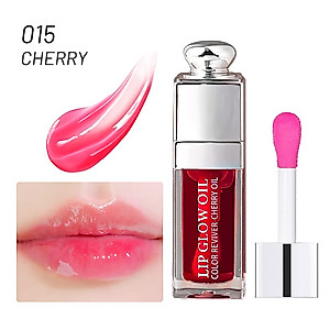 Hydrating Lip Glow Oil, Lip Oil Gloss Transparent Toot Tinted Nourishing Long Lasting Repairing Lightening Lip Lines (CHERRY) 0.2 OZ