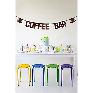 Coffee Bar Banner, Love is Brewing Banner Decorations, Bridal Shower Party Decoration, Coffee Bar Sign Bachelorette/Wedding/Anniversary Party Banner Decor Supplies Brown Glitter