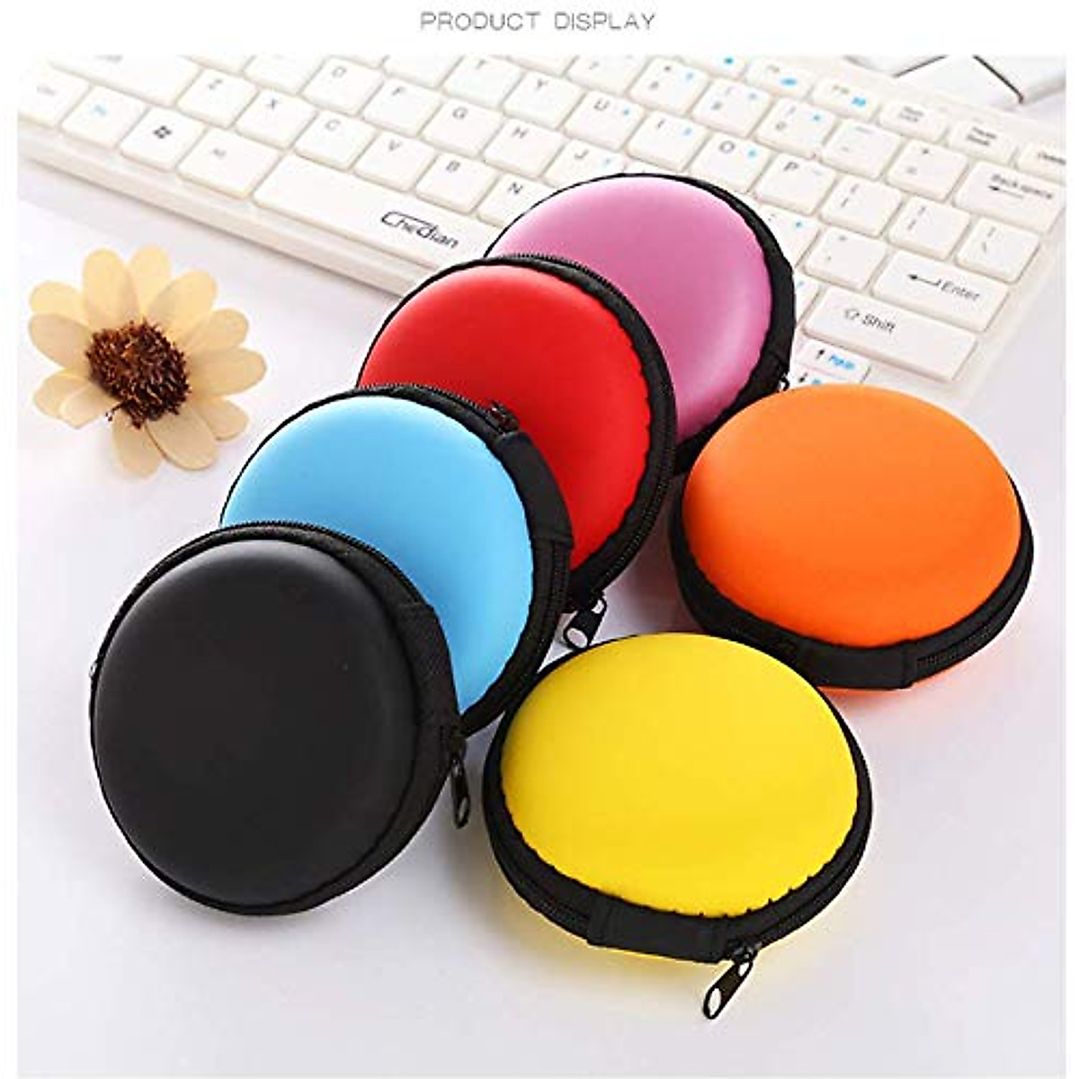 6PACK Portable Round Earphone Carrying Case Mini Pouch Storage for Smartphone Earphone Bluetooth Headset Storage Bags