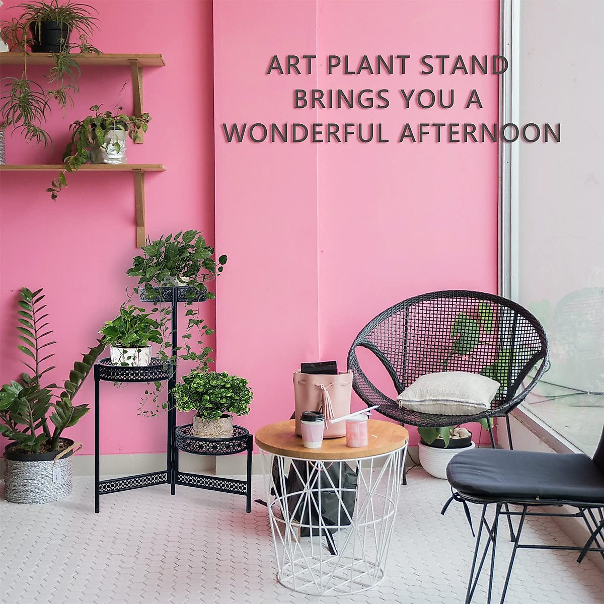 ZHAZHADI Metal Plant Stand Shelf Indoor Outdoor, 3 Tier Tall Corner Flower Pot Holder Stands Shelves for Plants Multiple, Vertical Tiered Planter Rack for Patio, Living Room, Balcony, Black