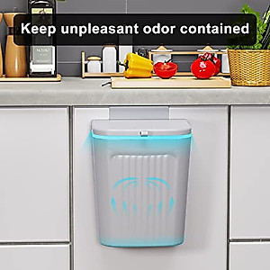 NetDot 4 Pack 9L/2.4-Gallon Hanging Trash Can with Lid, Bathroom Garbage Can, Small Compost Bin Waste Basket for Kitchen,Bathroom,Bedroom,Living Room - Grey