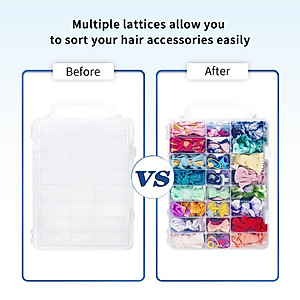 JOYMOMO Hair Bow Holder Organizer for Headbands, Hair Clips, Hair Ties, Scrunchies, Baby Girl Hair Accessories Storage Box, Transparent Double-layer Storage Organizer (Without Accessories)