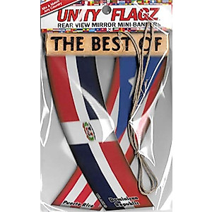 PUERTO RICO AND DOMINICAN REPUBLIC DOMIRICAN BORICUA DOMINICANO CARIBBEAN REARVIEW MIRROR MINI BANNER HANGING FLAGS FOR THE CAR UNITY FLAGZ™