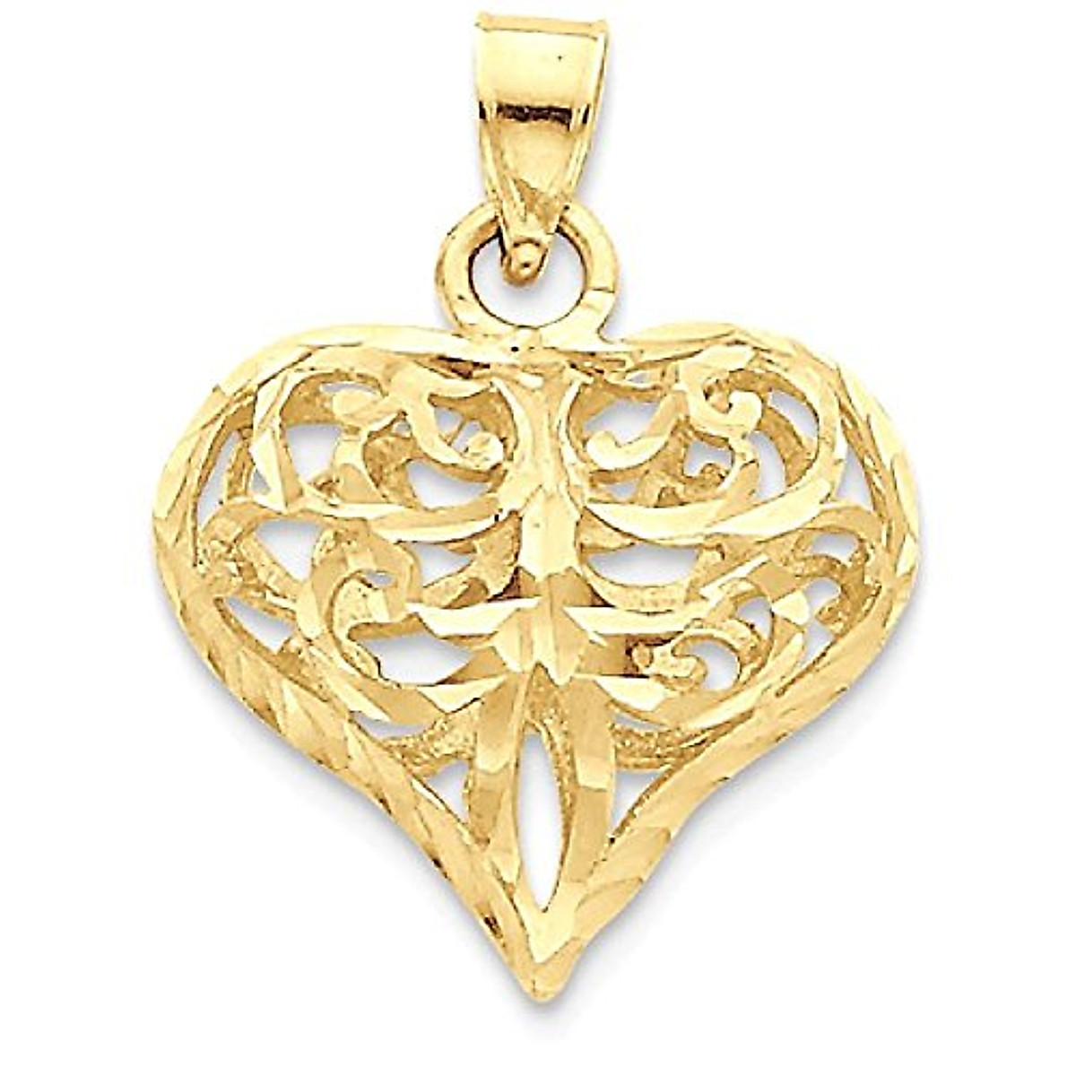 IceCarats 14K Yellow Gold Antique Filigree Heart Necklace Love Pendant Charm 26mm x 20mm Only
