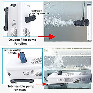 Ultra Quiet Fish Tank Filter 4-in-1 Internal Aquarium Filter,500-1800L/H Submersible Water Filter Pump Multifunctional Filter Water Pump for Betta, Turtle, Pond Fish, Garden. (6W 134GPH (500L/H))