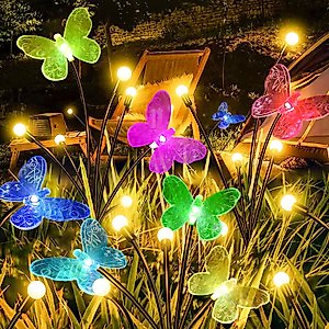 undreem for Garden Decor Solar Butterfly Lights: 4 Packs Solar Firefly Lights for Outdoor Patio Decorative - Waterproof Butterfly Solar Light for Outside Yard Lawn Decorations