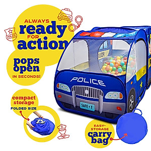 Police Car Pop Up Play Tent with Sound Button for Kids, Toddlers, Boys, Girls, Indoors & Outdoors – Playhouse for Interactive Fun - Foldable, Quick Setup Pretend Play Toys & Gift