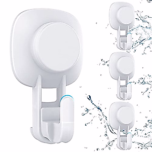 LUXEAR Suction Hooks Powerful Vacuum Suction Cup Hooks Heavy Duty Shower Hooks Waterproof Removable Wall Suction Cups with Hooks for Wreath Kitchen Towel Robe Loofah, White -4 Pack