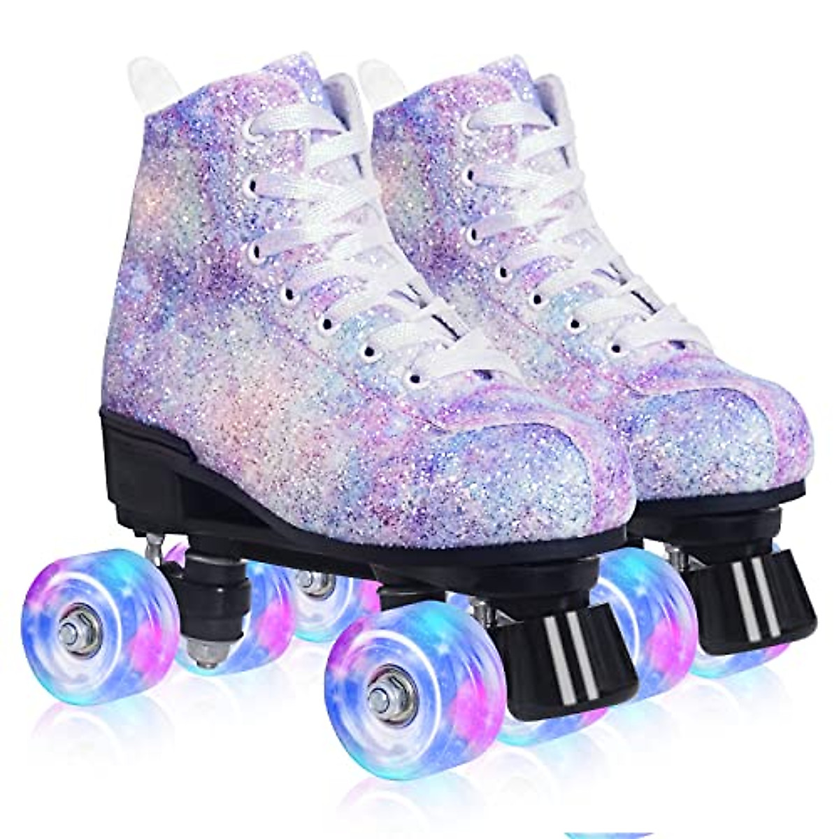 Nattork Women Roller Skates with Light Up Wheels, Unisex Retro Quad Skates for Outdoor & Indoor, Double Row Glitter Skates for Girls - Glitter(Women 8.5 US)