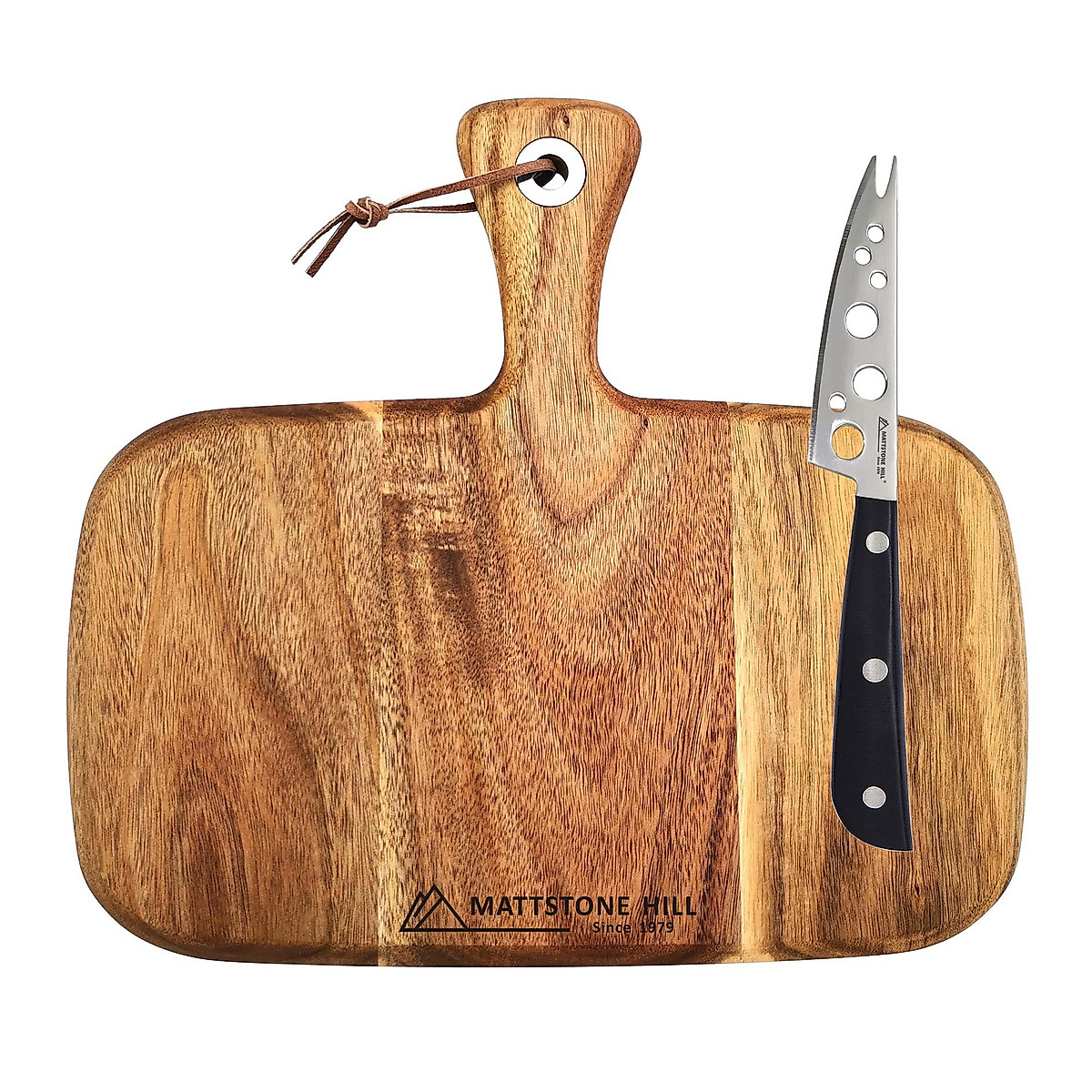 Cheese Board & Cheese Knife Set, MATTSTONE Hill Acacia Cheese Knife Board Set - Soft & Semi Hard Cheese Knife, Charcuterie Board, Wood Serving Platter