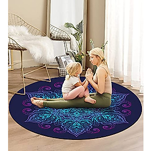 Keolorn Round Meditation Pilates Yoga Mat Luxury Suede Large Yoga Mat Natural Rubber Non-Slip Base is ery Suitable for Meditation, Stretching, Fitness Exercise, Home and Outdoor. 140CM Diameter