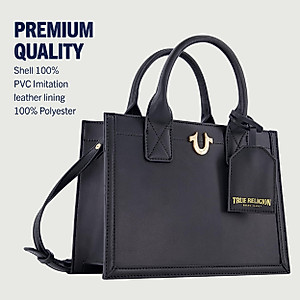 True Religion Tote, Women's Medium Travel Bag with Adjustable Strap and Horseshoe Logo, Black