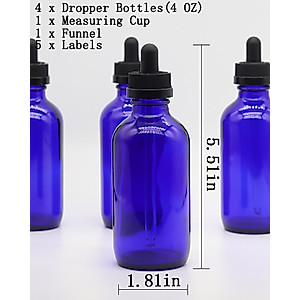 Toaazhy 4 pack,blue eye glass dropper bottles 4 oz,120 ml dark empty tincture bottles with dropper,alcohol,hair oil bottle,perfume,essentia,small,droppers for oils,medicine,pipette,drip drop,travel