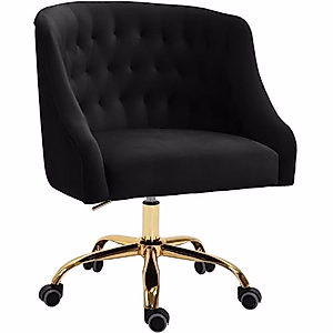 Pemberly Row Contemporary Velvet Swivel Adjustable Office Chair in Black