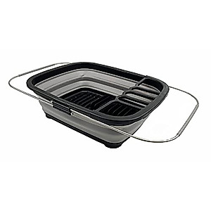 SAMMART 8L (2.11Gallons) Expandable Collapsible Dish Drainer - Foldable Drying Rack - Portable Dinnerware Organizer - Space Saving Kitchen Storage Tray (Black/Alloy Grey)