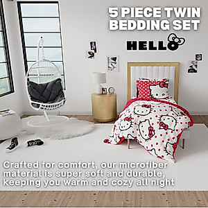 Franco Sanrio Hello Kitty Polka Dot Bedding 5 Piece Super Soft Comforter and Sheet Set with Sham, Twin, (100% Official Licensed Product) Collectibles