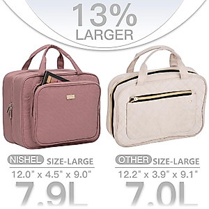 NISHEL Travel Toiletry Bag for Women Large Capacity, Makeup Essentials Organizer, Hanging Case for Accessories, Cosmetics, Rosewood-Pink