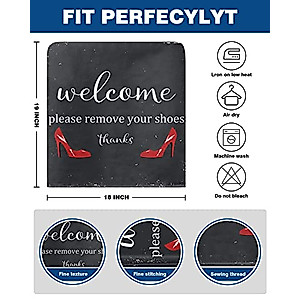 Maliyand Chair Back Cover, Welcome Please Remove Your Shoes Thanks Vintage Red High Heel Black Chair Covers Removable Chair Protector Slipcover for Dining Room, Kitchen, Restaurant, Set of 8