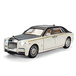 Toy Car Model White Rolls-Royce Phantom Alloy Collectible Pull Back Vehicles Diecast with Light and Sound