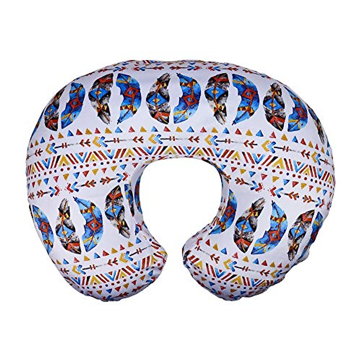 Minky Nursing Pillow Slipcover, Watercolor Feathers & Arrows Colorful Design, Infant Breastfeeding Soft Pillow Cover, Great for Baby Shower for Any Mom to Be