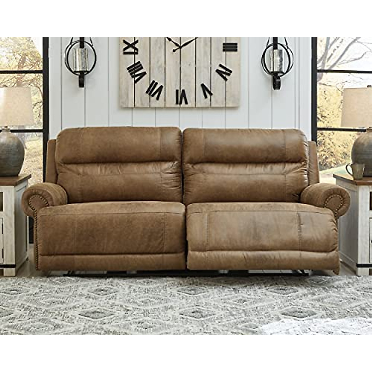 Signature Design by Ashley Grearview 2 Seat Power Reclining Sofa with Adjustable Headrest, Light Brown