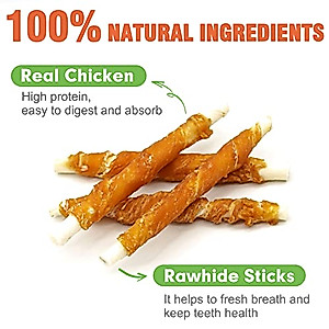 MON2SUN Dog Treats, Rawhide Twist Chicken Hide Sticks, Suitable for Puppy and Small Dogs, 5 Inch (Pack of 40)