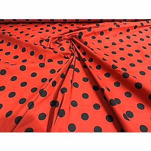 New Creations Fabric & Foam Inc, 60" Wide by Premium Polka Dot Poly Cotton Fabric (Black Dot on Red, 1 Yard)