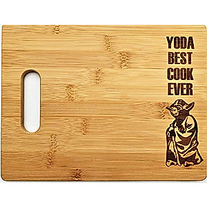 Yoda Best Cook Ever 8.5"x11" Engraved Bamboo Wood Cutting Board with Handle Star Wars Gift charcuterie butter board