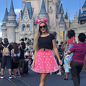 TWINKLEDE Women's Polka Dot Tulle Tutu Skirt Layered Ballet Tutu Skirts Halloween Costume Tutu Skirt for Women and Girls (A Hot Pink)