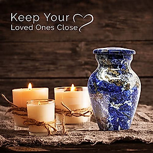Small Keepsake Cremation Urn for Human Ashes Aluminum with Marble Finish | Mini Metal Sharing Personal Funeral Urn for Pet or Human Ashes (Blue Agatha)