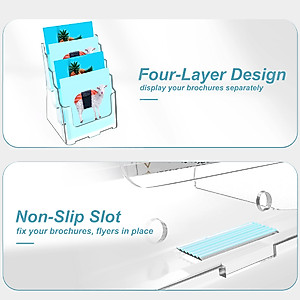 MaxGear Brochure Holder 4 Tier 6x9 inch Brochure Display Stand Flyer Holder Acrylic Brochure Holders Clear Pamphlet Holder Display Stand Literature Holder Wall Mount or Countertop, 2 Pack