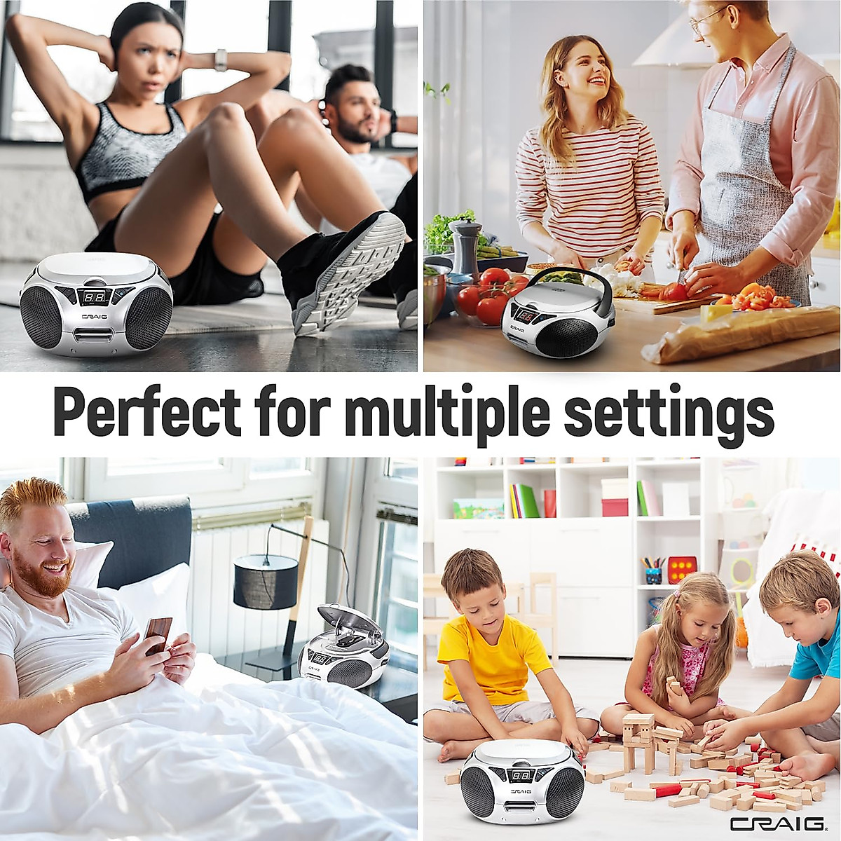 Craig CD6925 Portable Top-Loading Stereo CD Boombox with AM/FM Stereo Radio Bluetooth Wireless and AUX Port (Silver, Bluetooth)