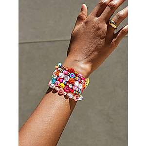 HZEYN Beaded Bracelet Set Stack Colorful Happy Face Pearl Heishi Beaded Stretchy Bracelet Summer Beach Bracelet Jewelry (Colorful-6pcs)