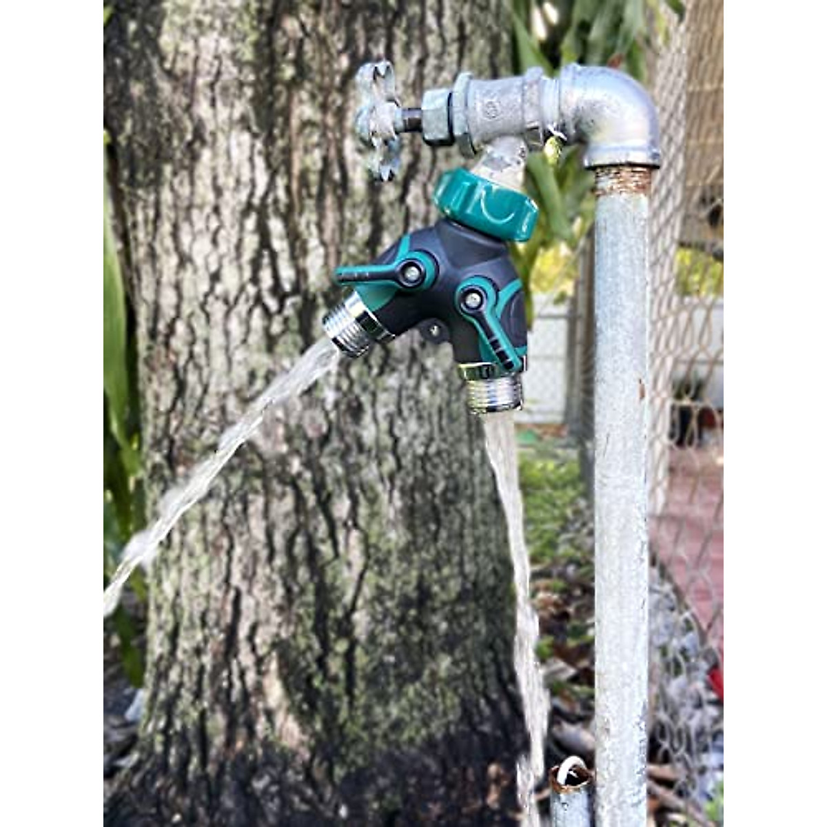 2 Way Hose Splitter for Garden - Super Durable, Rust Resistant Metal Body, Dual Valve Outdoor Spigot - Modern Water Hose Splitter - Y-Shaped Garden Hose Connector