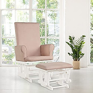 Rocking Chair Solid Premium Comfort Practical Wood Construction, Incredibly Smooth Quiet Gliding Baby Nursery Relax Chair Glider Ottoman Set with Cushion