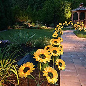 80 Pcs Pampas Grass Home Decor and 2 Pack Sunflower Solar Lights Outdoor, Solar Garden Lights with 3 Sunflower
