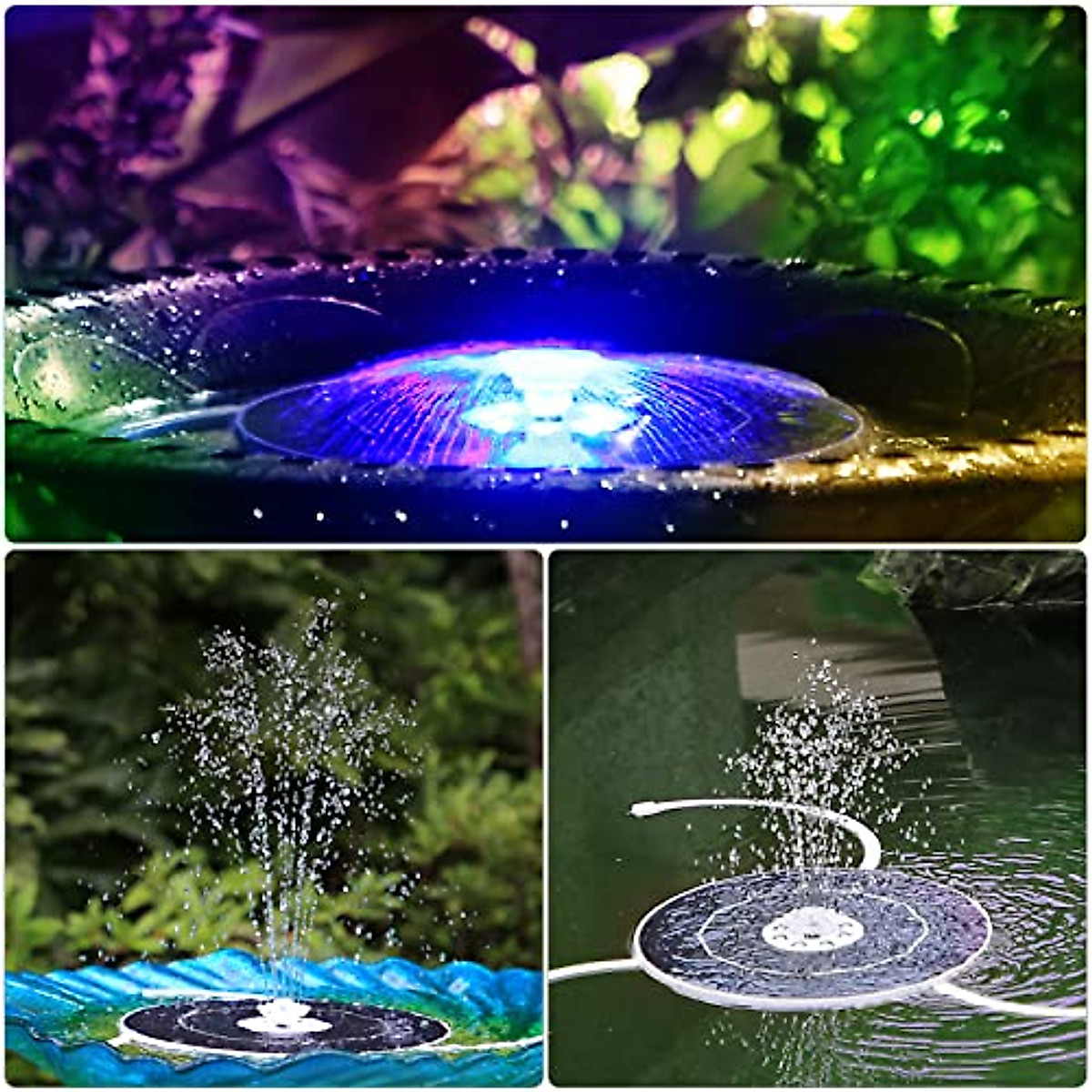 AISITIN 6.5W Solar Fountain with LED Colorful Lights & 3000mAh Battery, Solar Bird Bath Fountain Pump with Fixed Bracket and Multiple Nozzle, Solar Water Fountain Pump for Garden, Pond and Outdoor