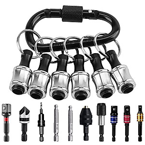 LUEXBOX 1/4 Inch Bit Holder Keychain, Hex Screwdriver Bits Holder Extension Bar, Quick Change Screw Bit Holder for Most Electric, Hand-held Screwdrivers and Drill Bits (A: Silver 6pack)
