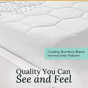 Zen Bamboo Mattress Pad Cover - Cooling Bed Topper & Waterproof Protector w/Deep Pockets, California King Size, White