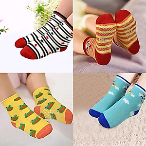 SkiBeaut Toddlers Socks Kids Non Slip Socks with Grips Sticky Slippery Toddler Boys Girls Socks for 3-5 Years Old 12 Pairs Children House Socks