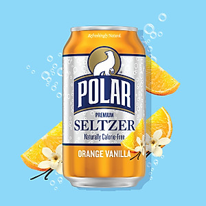 Polar Seltzer Water Orange Vanilla, 12 fl oz cans, 24 pack
