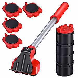BTEC Furniture Lift Mover Tool Set, Furniture Lifter with 4 Sliders, 660lbs Furniture Movers for Heavy Furniture (Red)