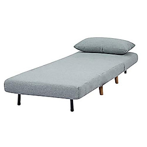 GIA Tri-Fold Light Gray Single Seat Convertible Futon with wooden effect leg/Sofa Bed with Romevoable pillow, Extra Thickness,Flexible position change and Space-Saving.