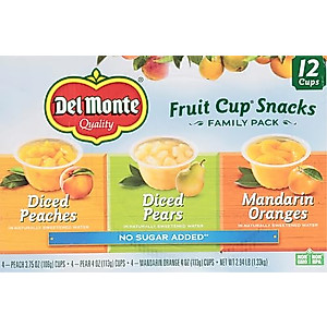 Del Monte No Sugar Added Variety Fruit Cups (Peaches, Pears, Mandarin Oranges), 4 Ounce (Pack of 12) 2002456