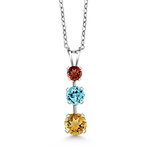 Gem Stone King 925 Sterling Silver Customized and Personalized 3 Gemstone Birthstone Fashion Love Mothers 3-Stone Blossom Pendant Necklace For Women with 18 Inch Silver Chain