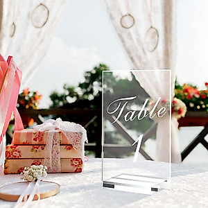 20 Pieces Wedding Table Numbers Acrylic Table Number Holder Wedding Numbers 4 x 6 Inches Clear Acrylic Table Numbers with 20 Pieces Display Stand Table Number Signs for Wedding Reception (1-20 Print)